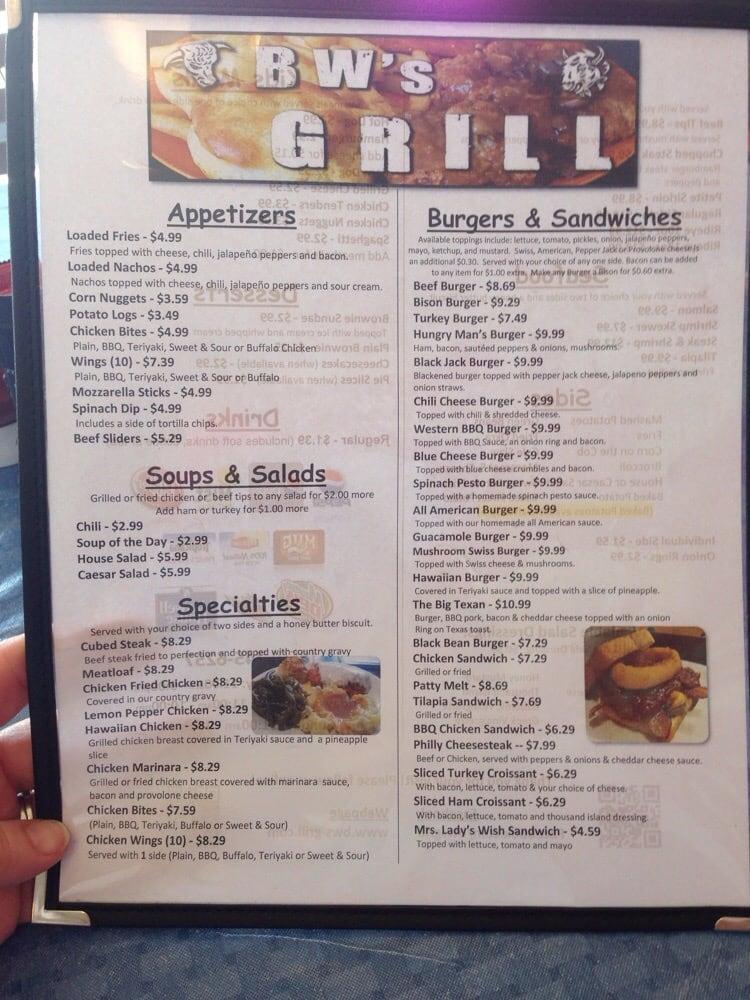 Menu at BW's Grill restaurant, Crawfordville
