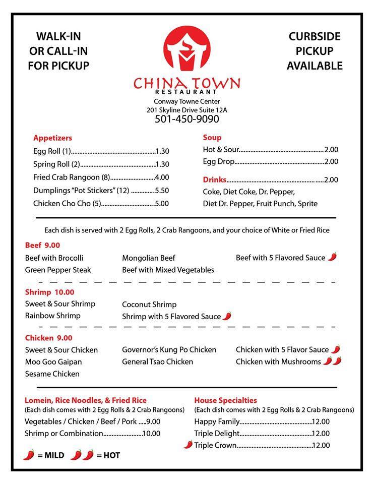 Menu at China Town restaurant, Conway, 201 Skyline Dr # 26 # 26