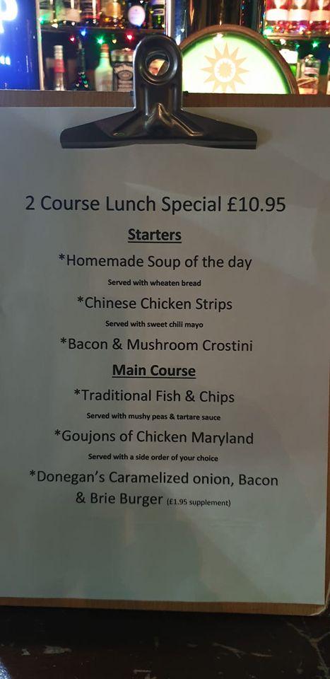 Menu at Donegans pub & bar, Bangor