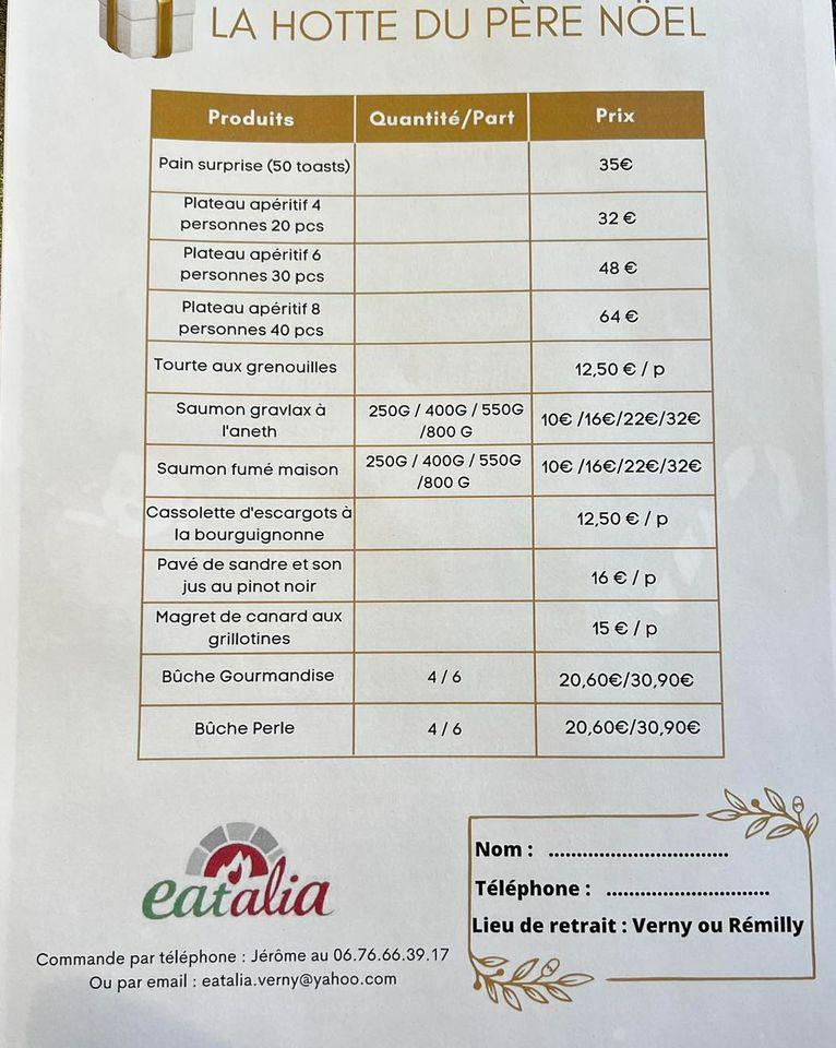 Menu au eat'alia restaurant, Rémilly