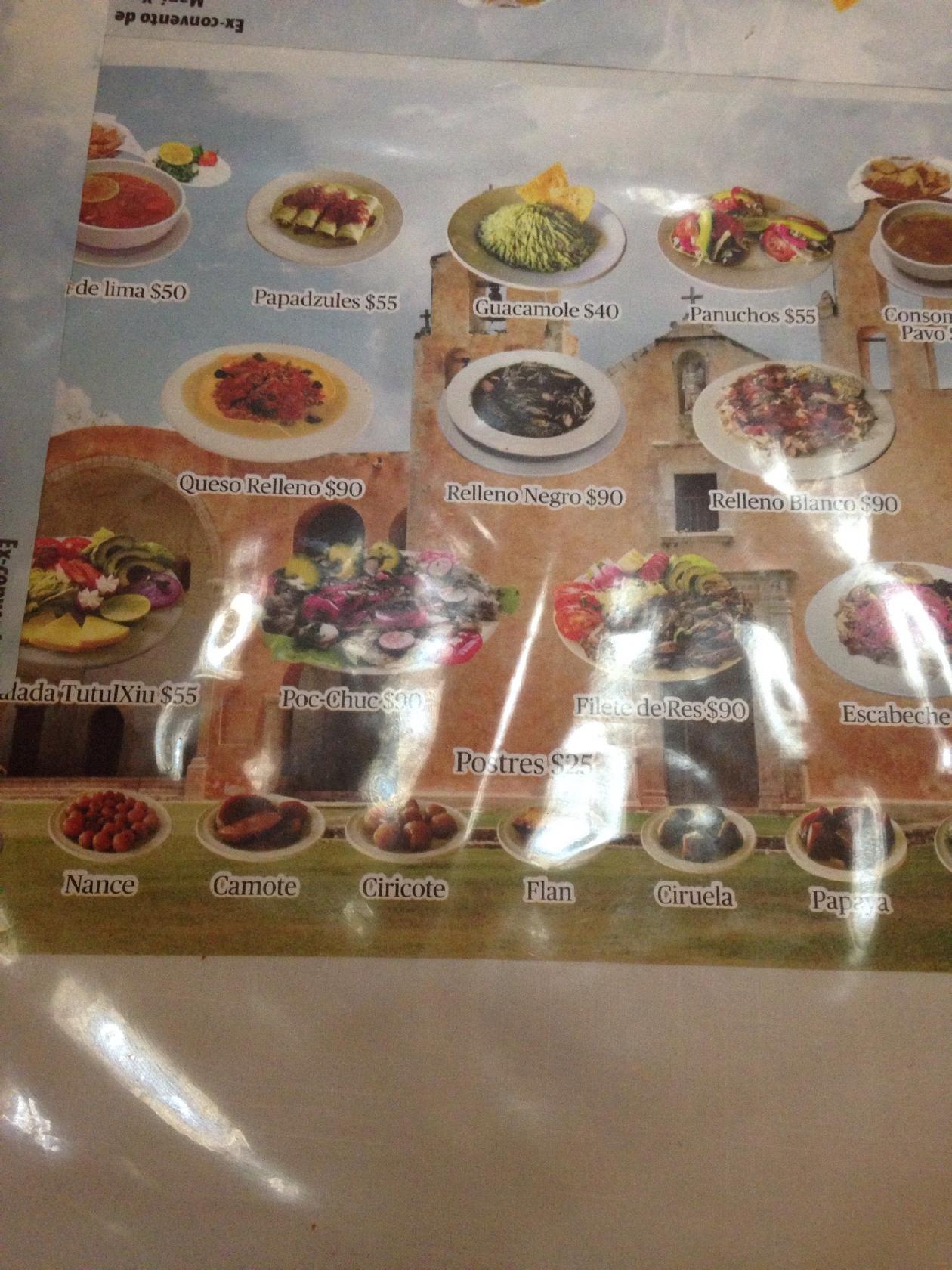 Carta del restaurante El Príncipe Tutul Xiu, Maní