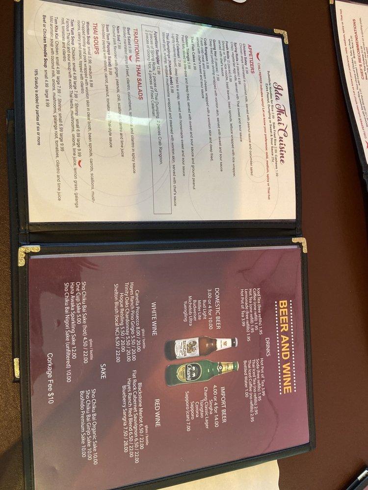 Menu at Ida Thai restaurant, Carolina Beach