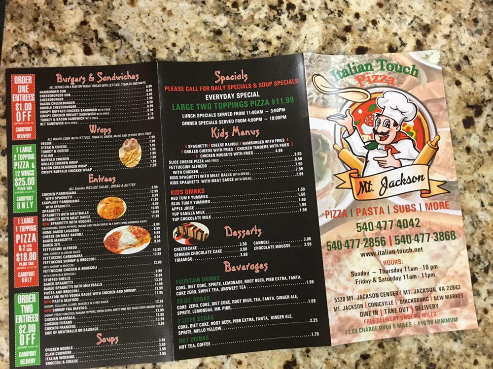 Menu at Italian Touch pizzeria, Mount Jackson