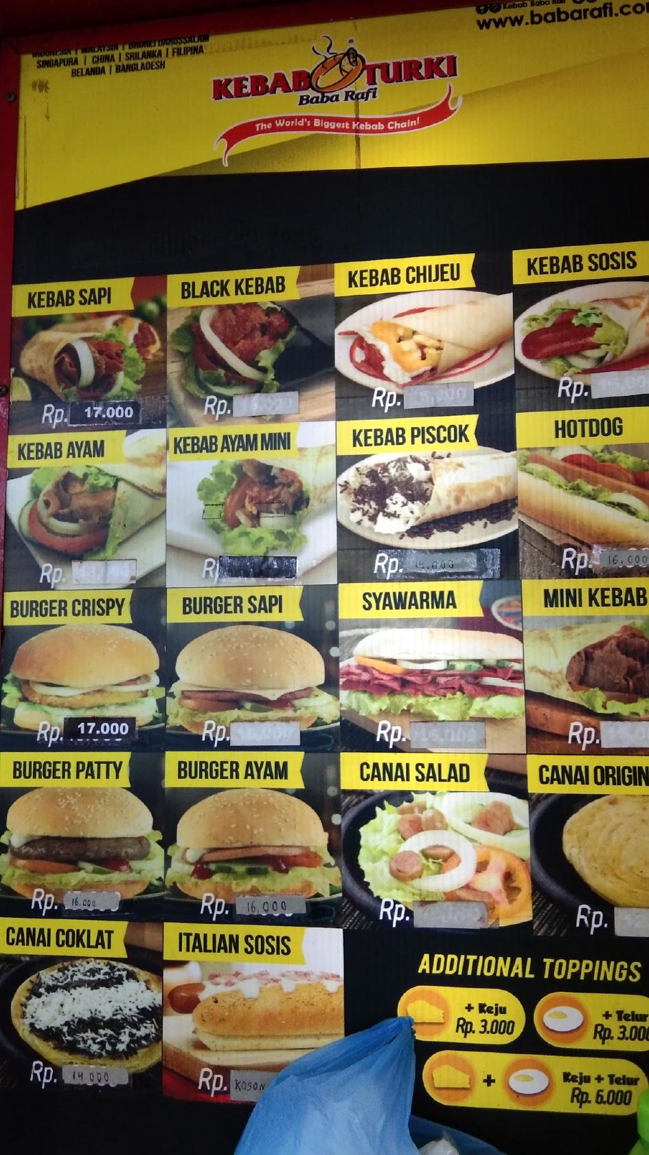 Menu at Kebab Turki Baba Rafi Kroya restaurant, Kroya