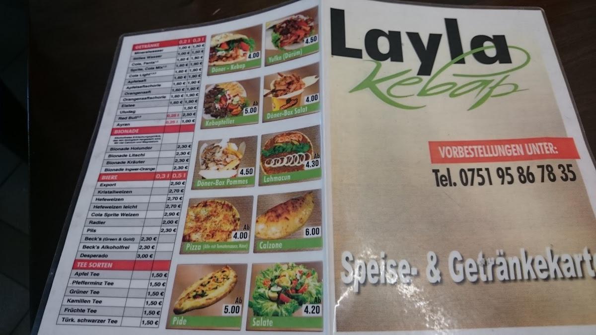 Menu at Layla Kebap restaurant, Ravensburg