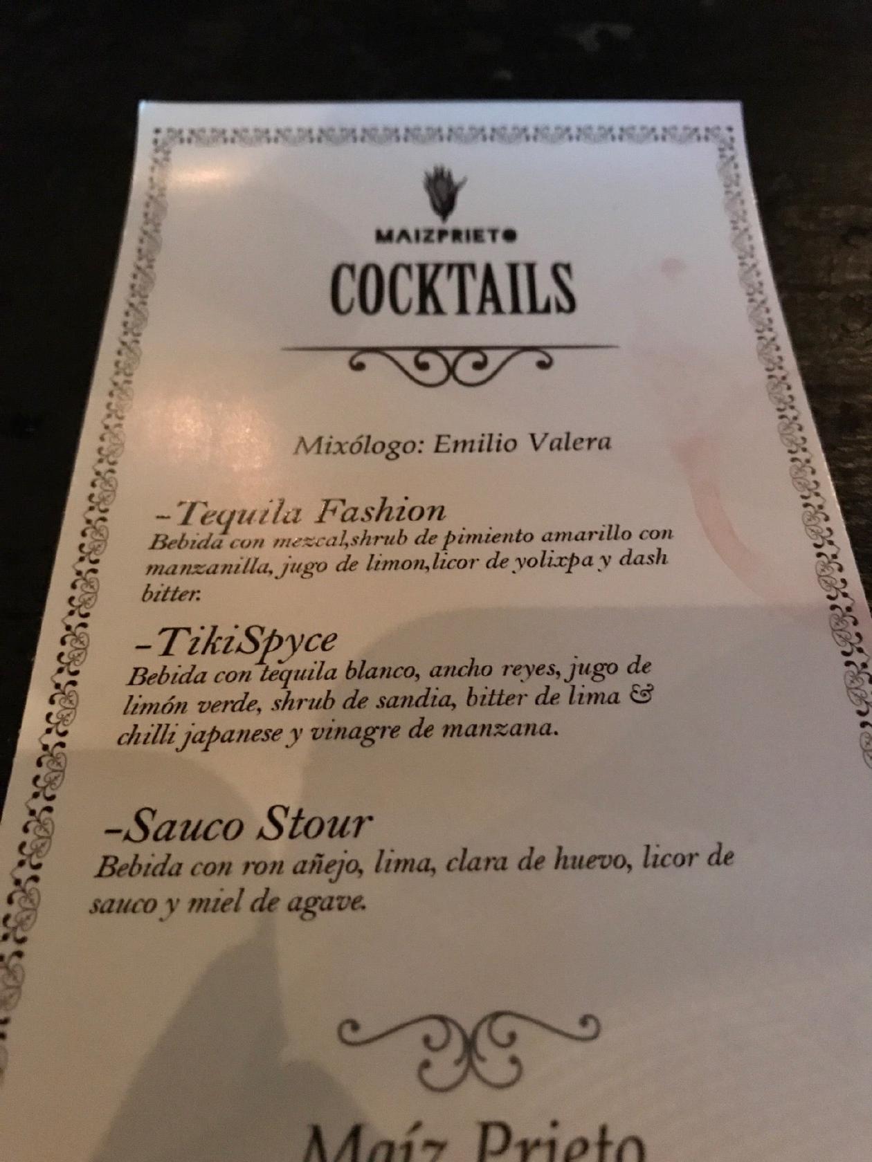 Menu at Maiz Prieto restaurant, Puebla City, Calle 3 Ote. 207