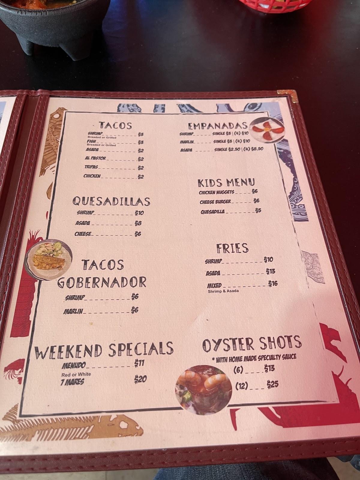 Menu at Mariscos El Picudo restaurant, Tulare