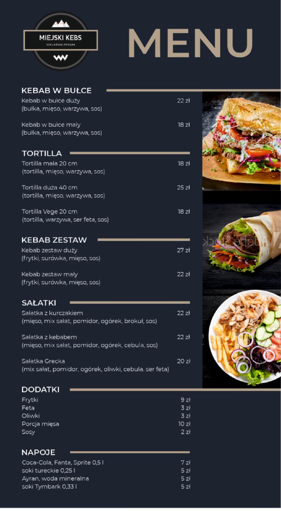 Menu at Miejski Kebs- Kebab Szklarska Poręba, Szklarska Poreba