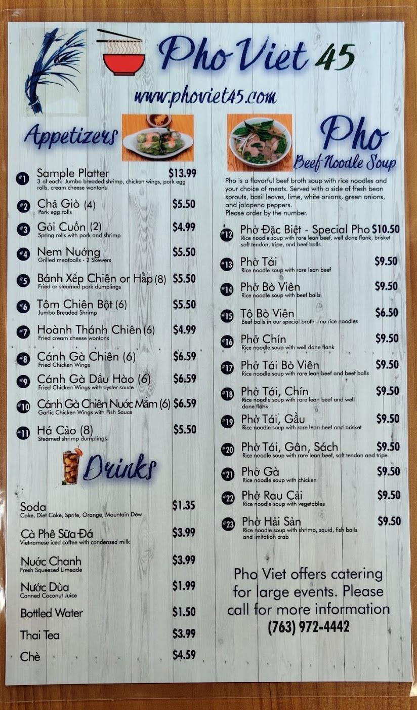 Menu at Pho Viet 45 restaurant, Delano