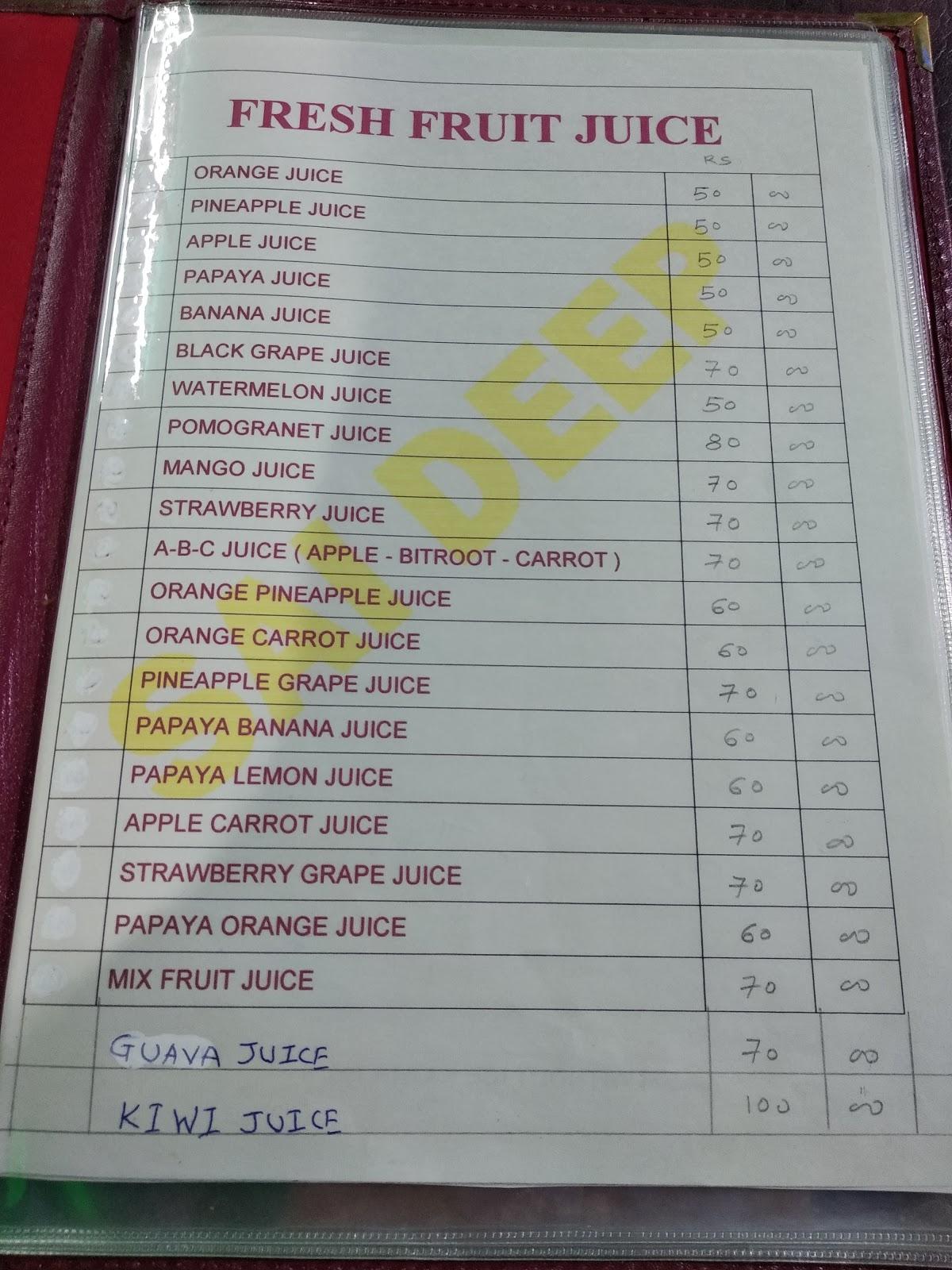 Menu at Sai Deep Restaraunt, Arambol