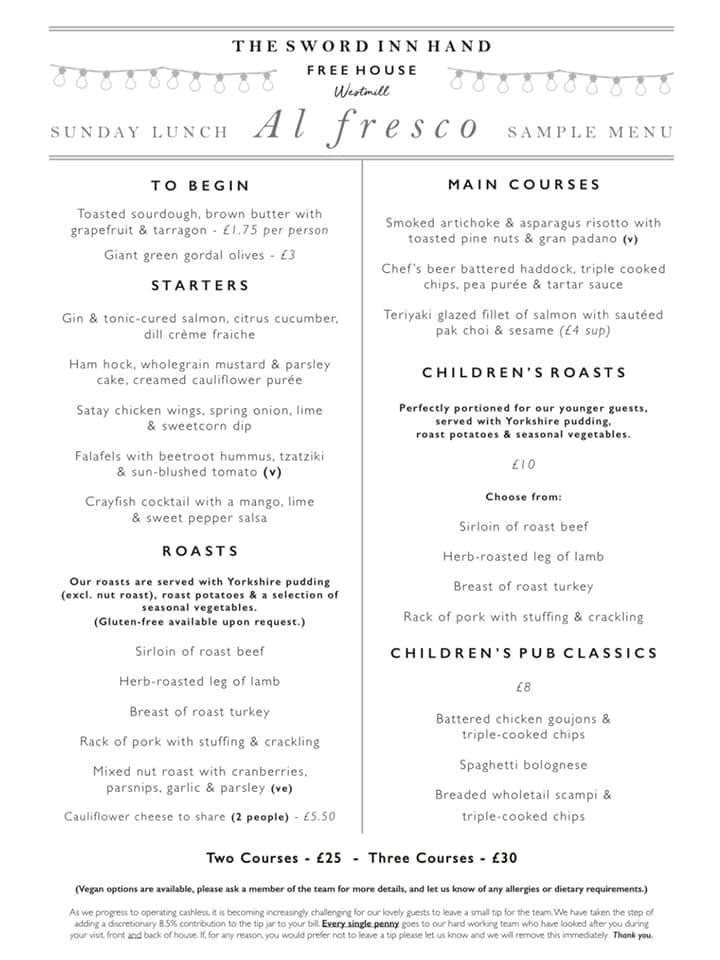Menu at The Sword Inn Hand pub & bar, Buntingford