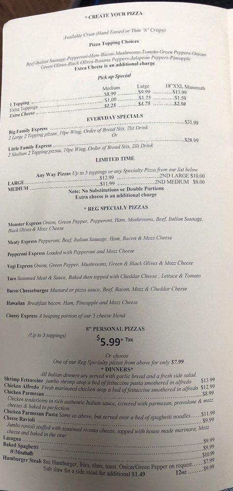 Menu at Tops Pizza & Pasta pizzeria, Fallston, Fallston Rd