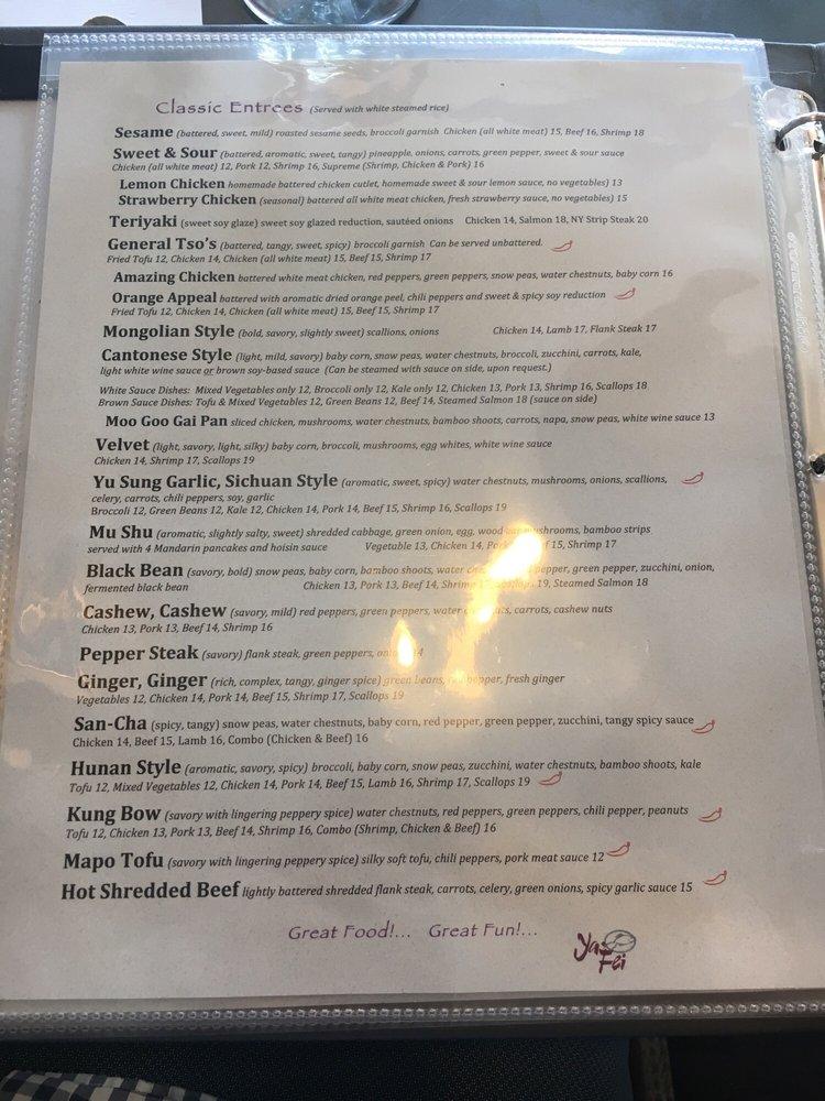 Menu at Ya Fei restaurant, Robinson Township, Park Manor Blvd