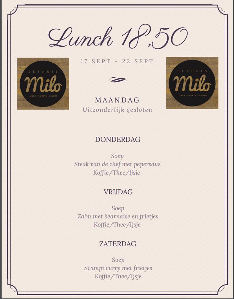 Menu at Eethuis Milo, Nieuwpoort