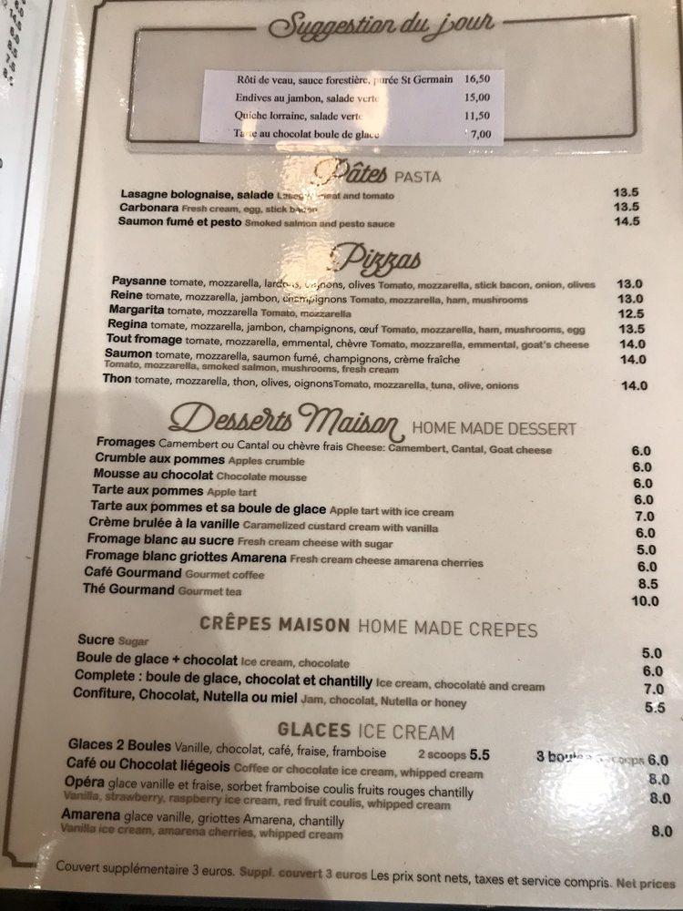 Menu at Opéra Café, Paris, 15 Rue Auber