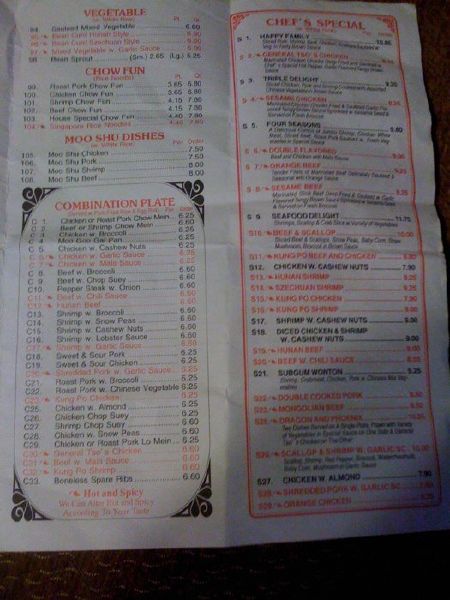 Menu at Peking Restaurant, Warsaw