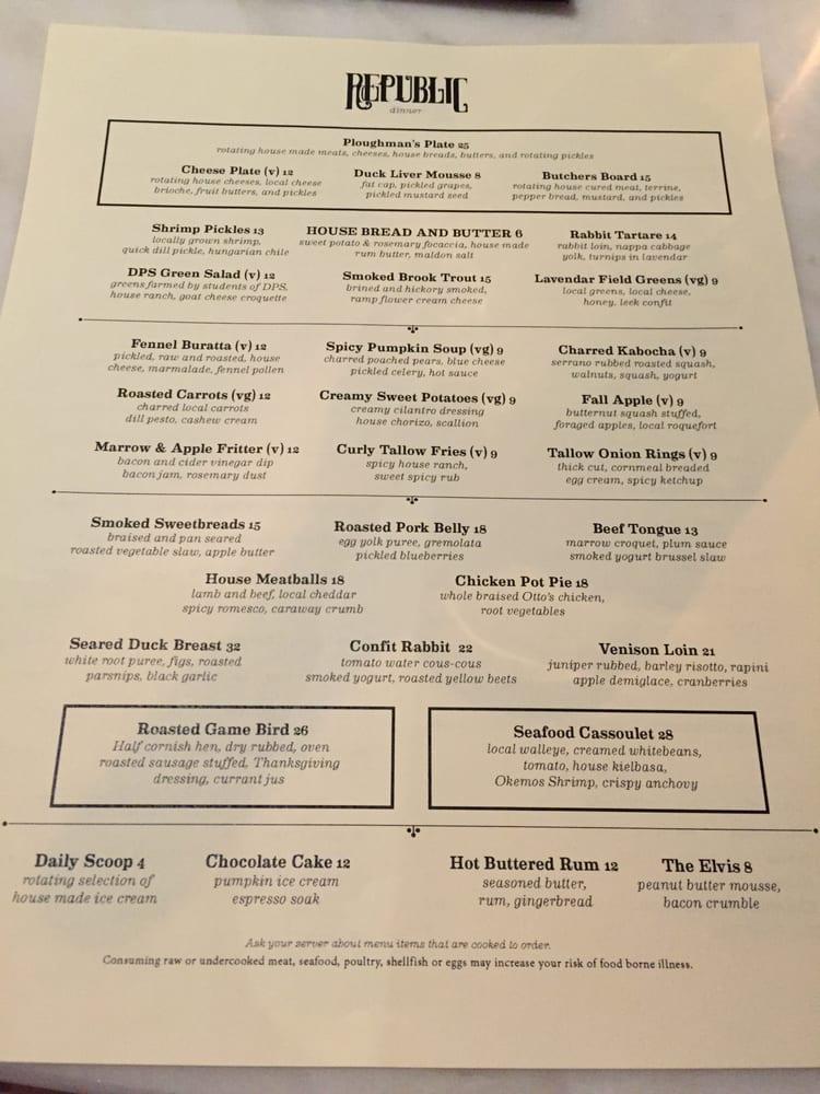 Menu at Republic Tavern, Detroit, Grand River Ave