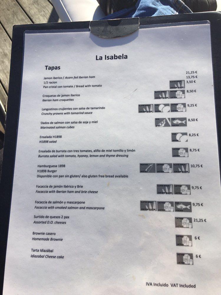 Menu at La Isabela Restaurant, Barcelona