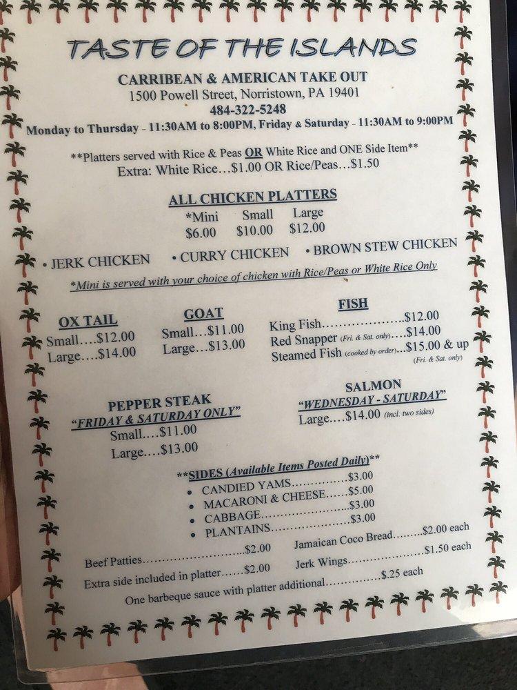 Menu at Taste of the Islands restaurant, Norristown