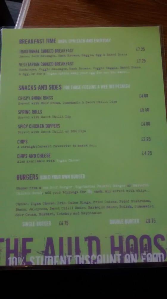 Menu at The Auld Hoose pub & bar, Edinburgh