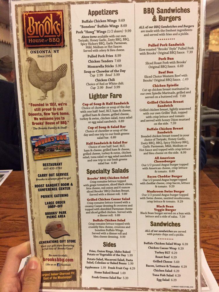 Menu at Brooks' House of Bar-B-Q, Oneonta