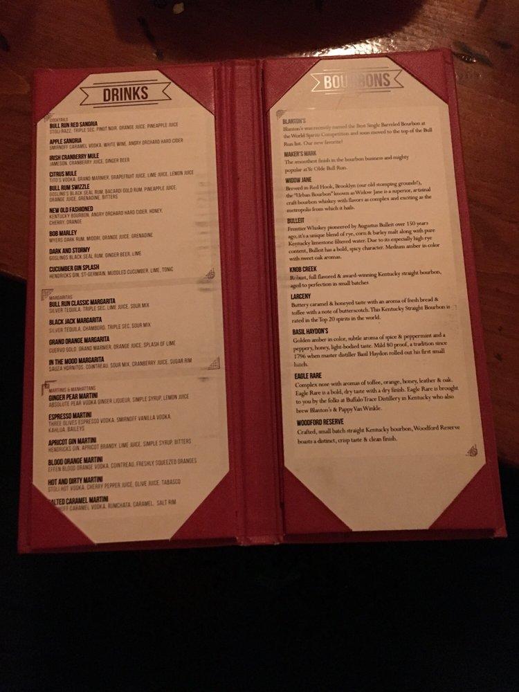 Menu at Bull Run Restaurant, Shirley
