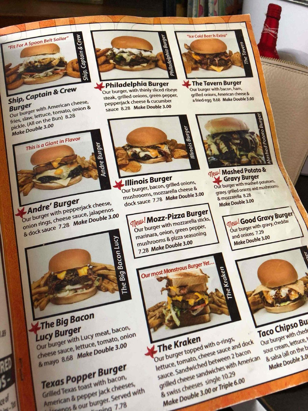 Menu at Burger Barge, East Peoria, N Main St