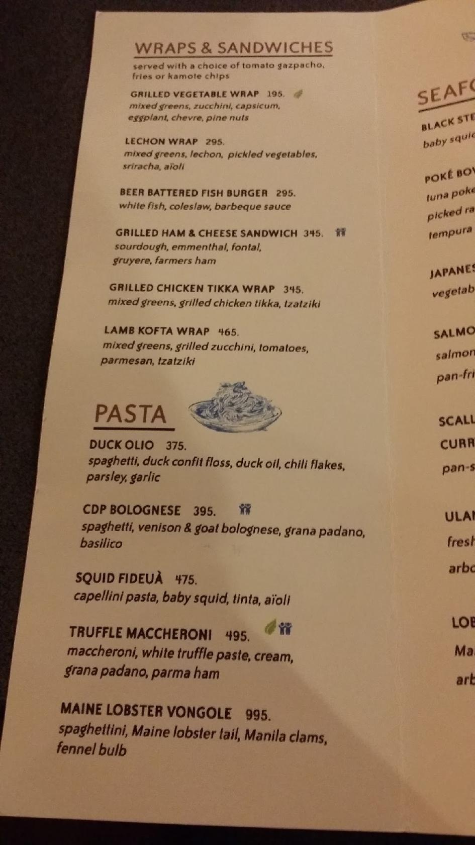 Menu at CDP Global Table restaurant, Makati