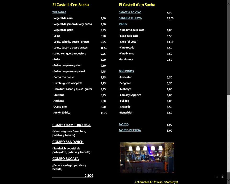 Menu at Restaurant El Castell D'en Sacha, Barcelona