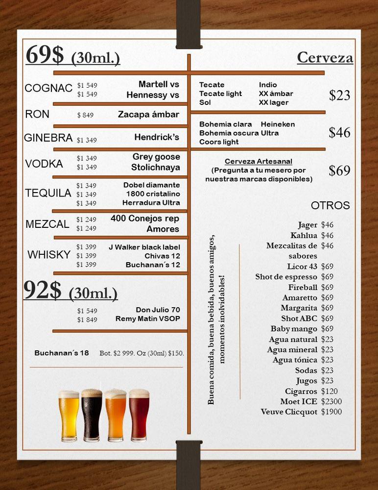 Carta del pub y bar Cerveceria Madero, Tijuana