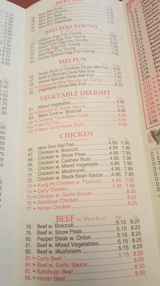 Menu at China Spring (White House) restaurant, White House