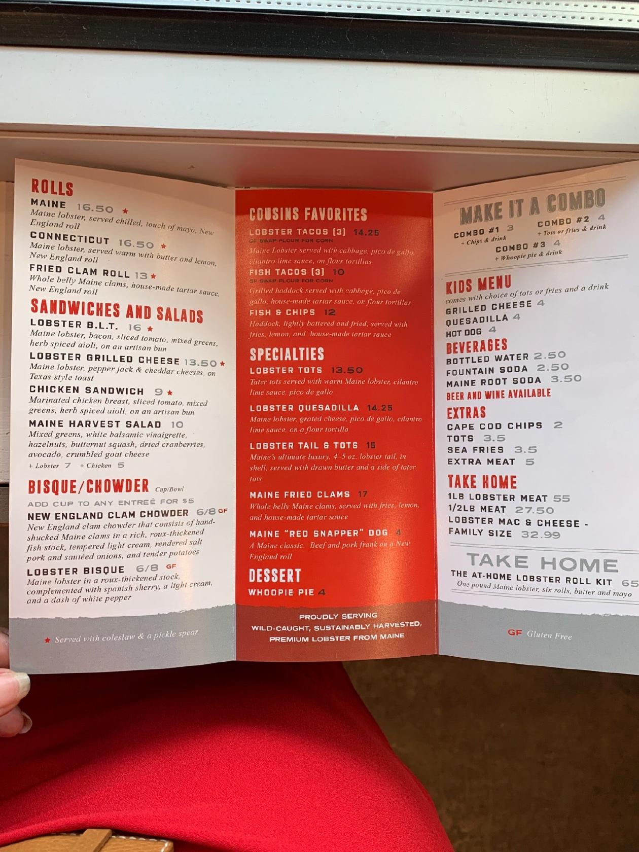 Carta de Cousins Maine Lobster Restaurant - Neptune Beach, Neptune Beach