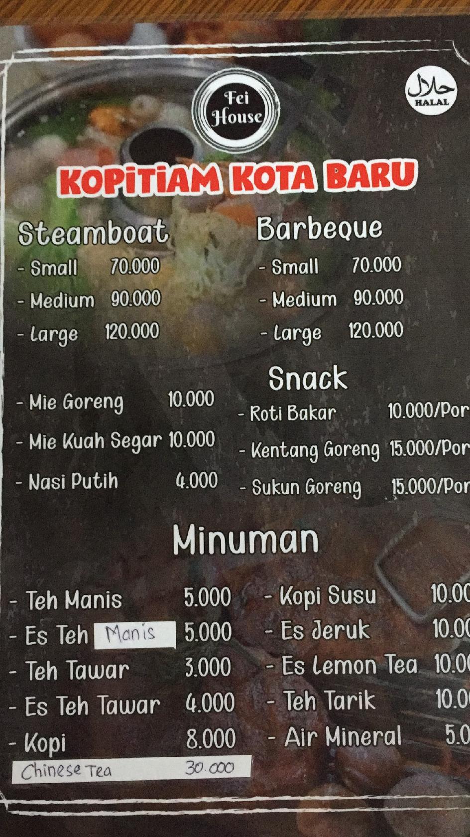 Menu at Kopitiam Kota Baru, Jambi