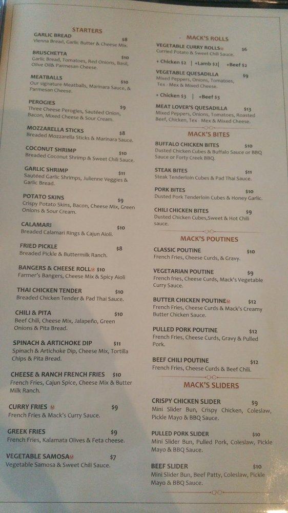 Menu at Mackenzie Pub, Ajax