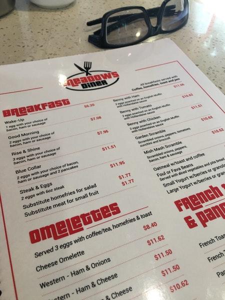 Menu at Meadows Diner restaurant, Ottawa