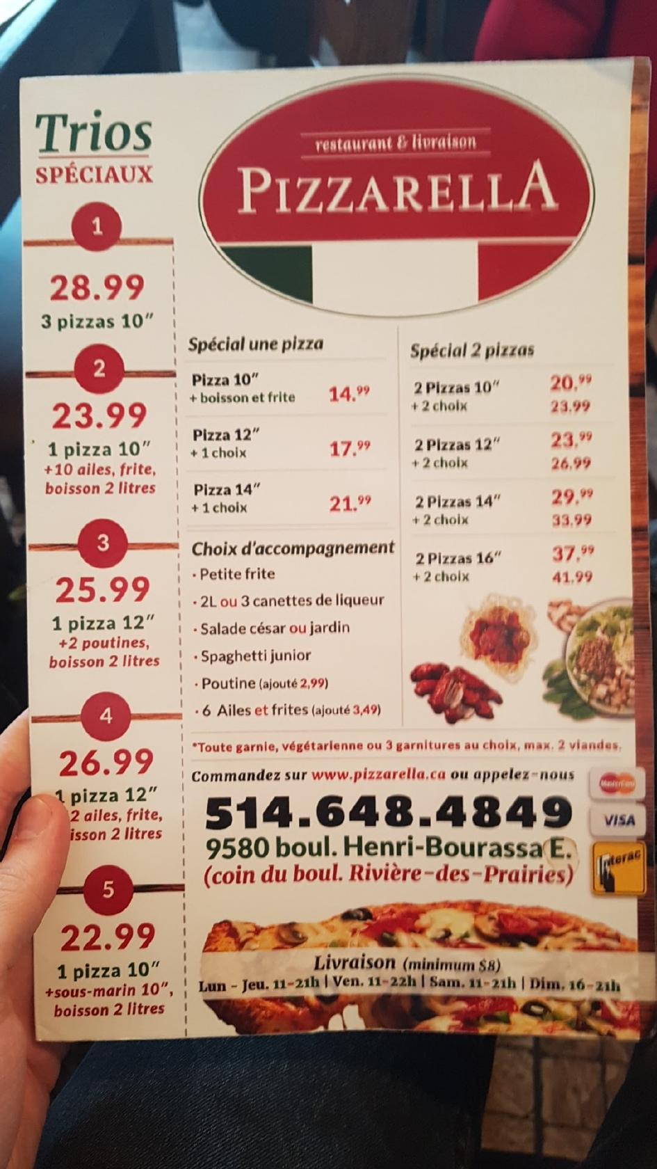 Menu au Restaurant Pizzarella, Montréal-Est