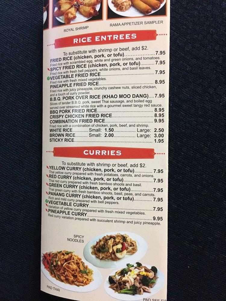 Menu at Thai Rama restaurant, Glendale, N Pacific Ave