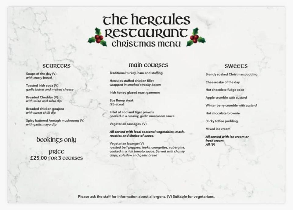 Menu at The Hercules Bar, Belfast
