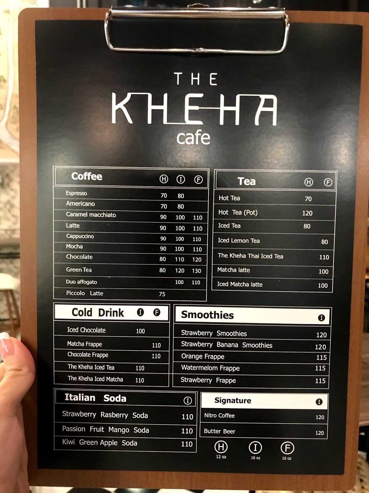 Menu at The Kheha cafe, Bangkok