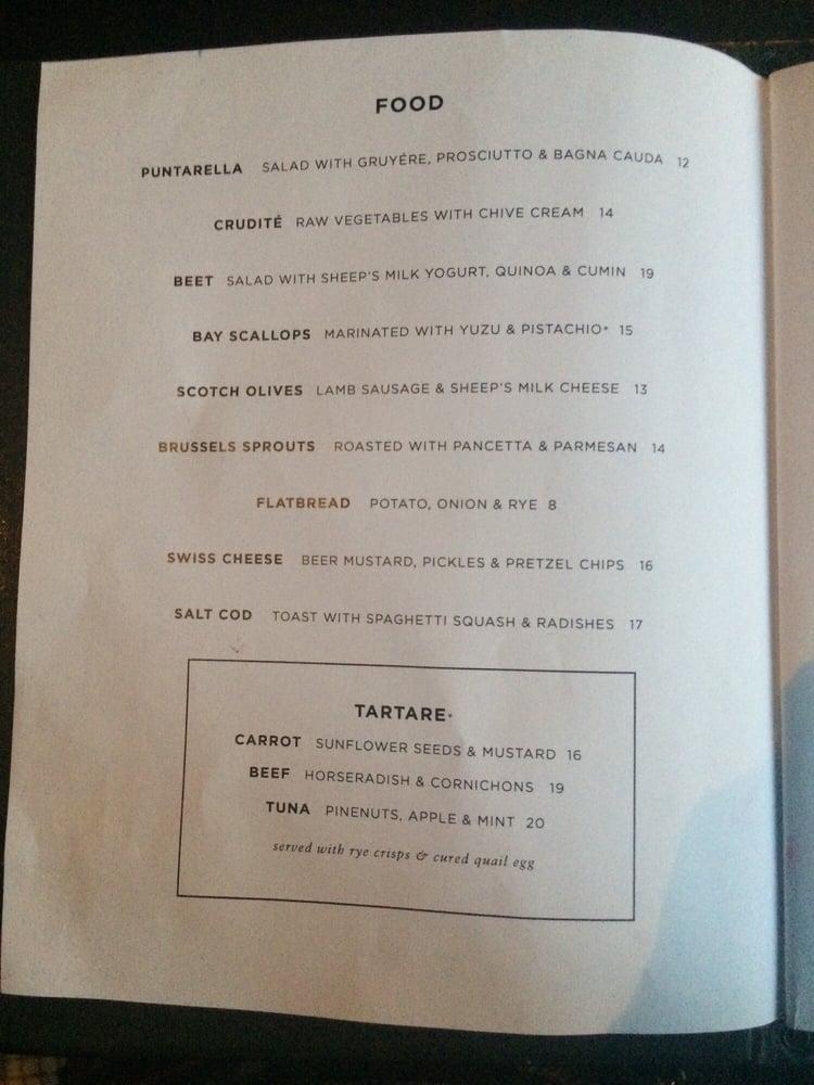 Menu at The NoMad Bar, New York City, 10 W 28th St