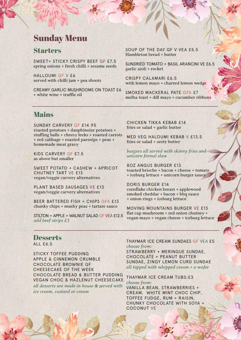 Menu at The Unicorns Head pub & bar, Langar