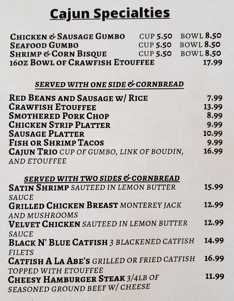 Menu at Abe's Cajun Market restaurant, Houston