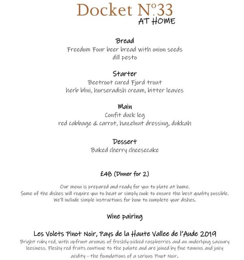 Menu at Docket No.33 restaurant, Whitchurch