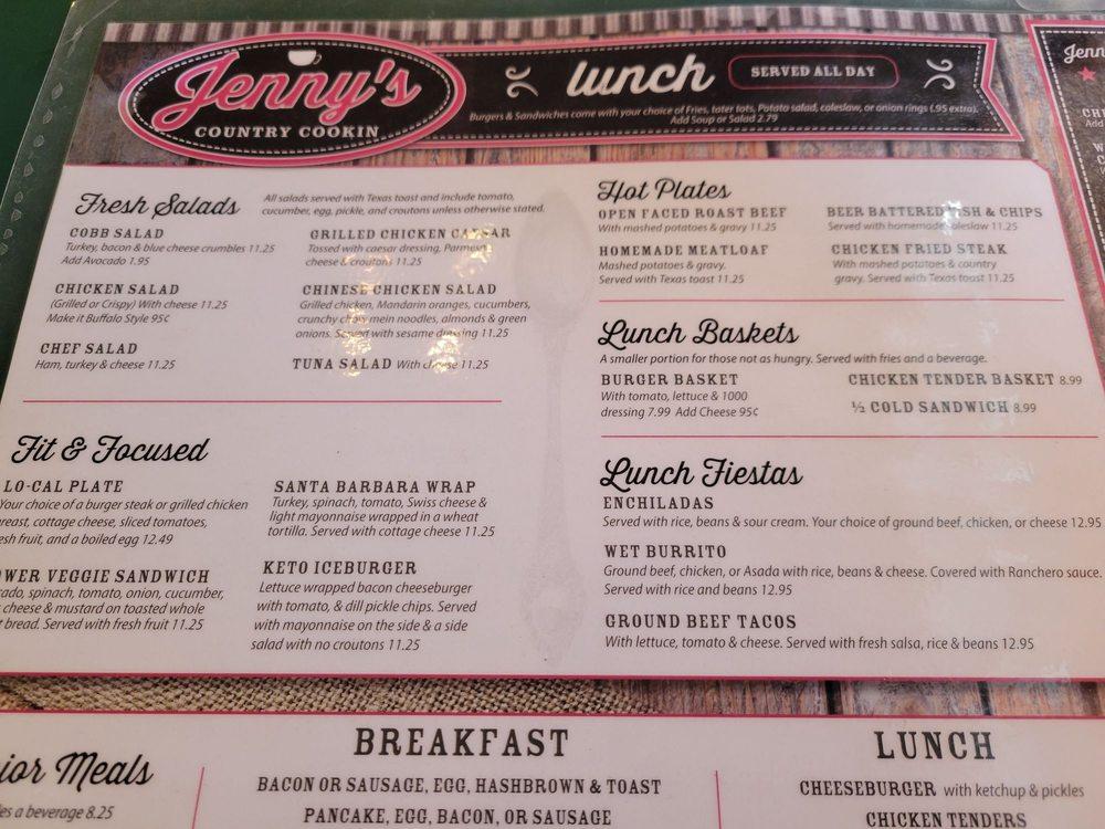 Menu at Jenny’s Country Cookin restaurant, Hesperia