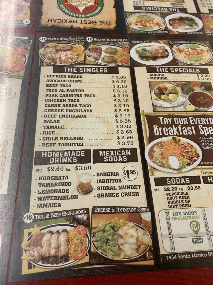 Menu at Los Tacos restaurant, West Hollywood