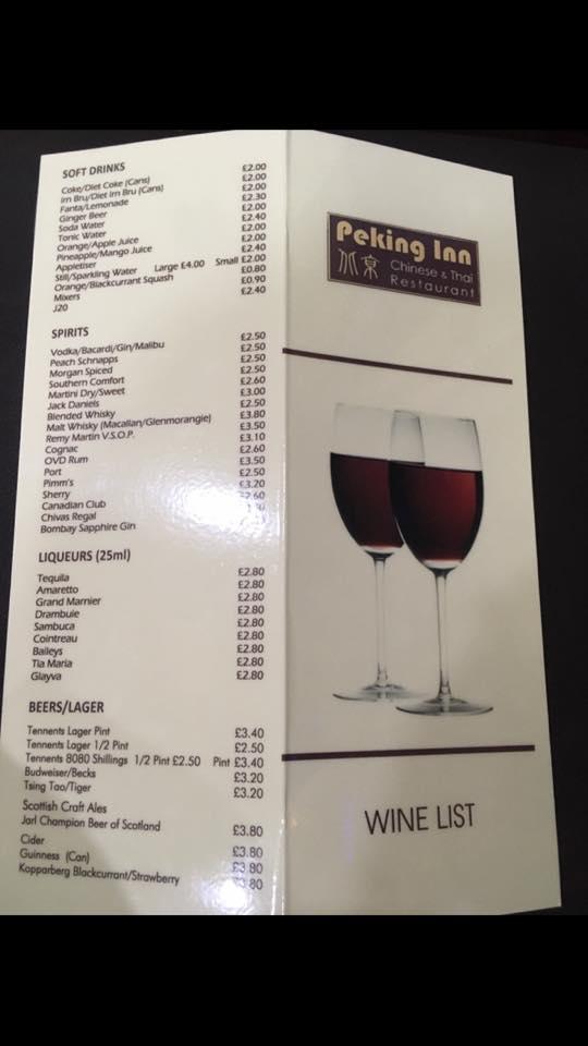Menu at Peking Inn restaurant, Cumbernauld