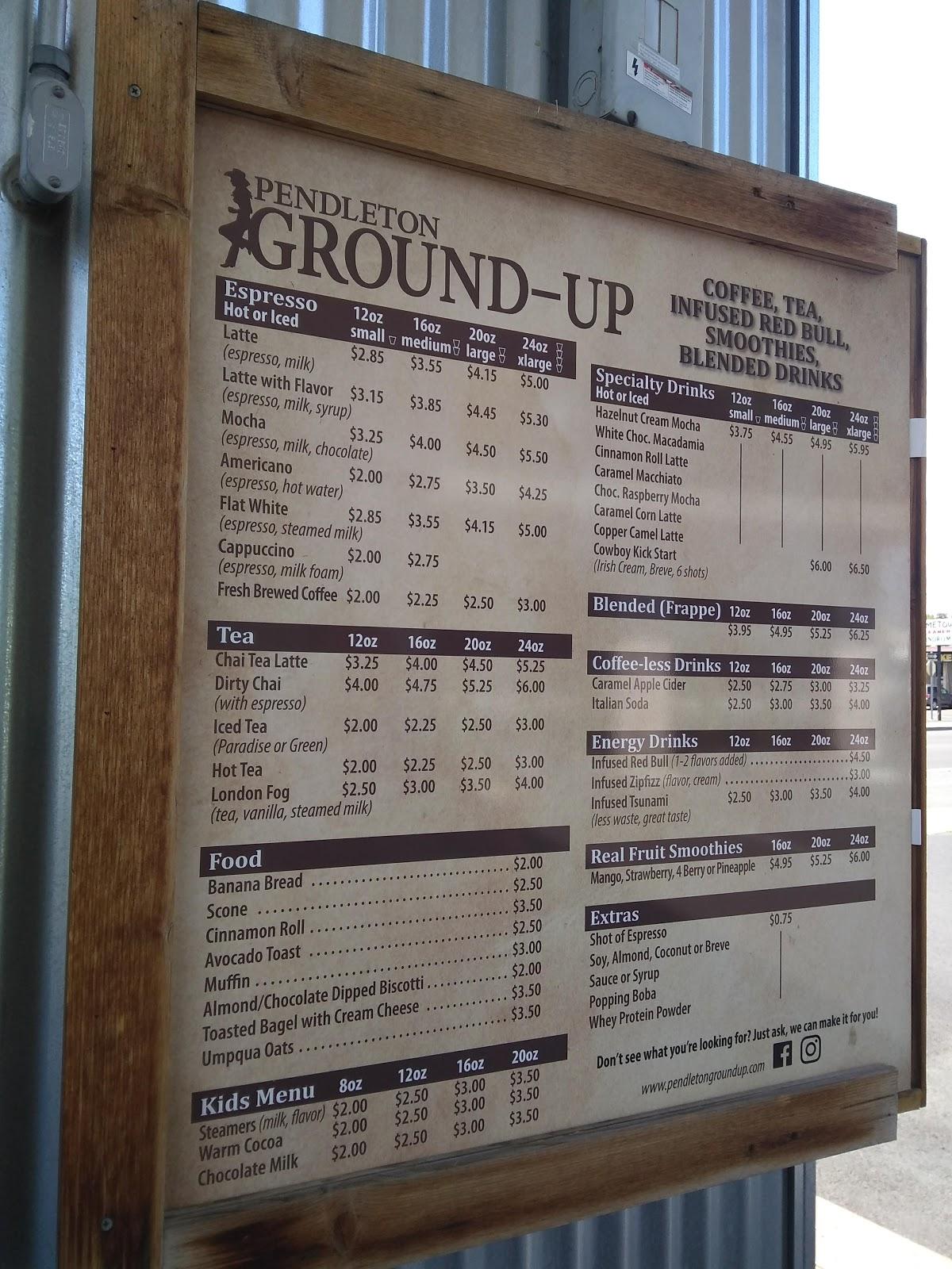 Menu at Pendleton Ground-up pub & bar, Pendleton