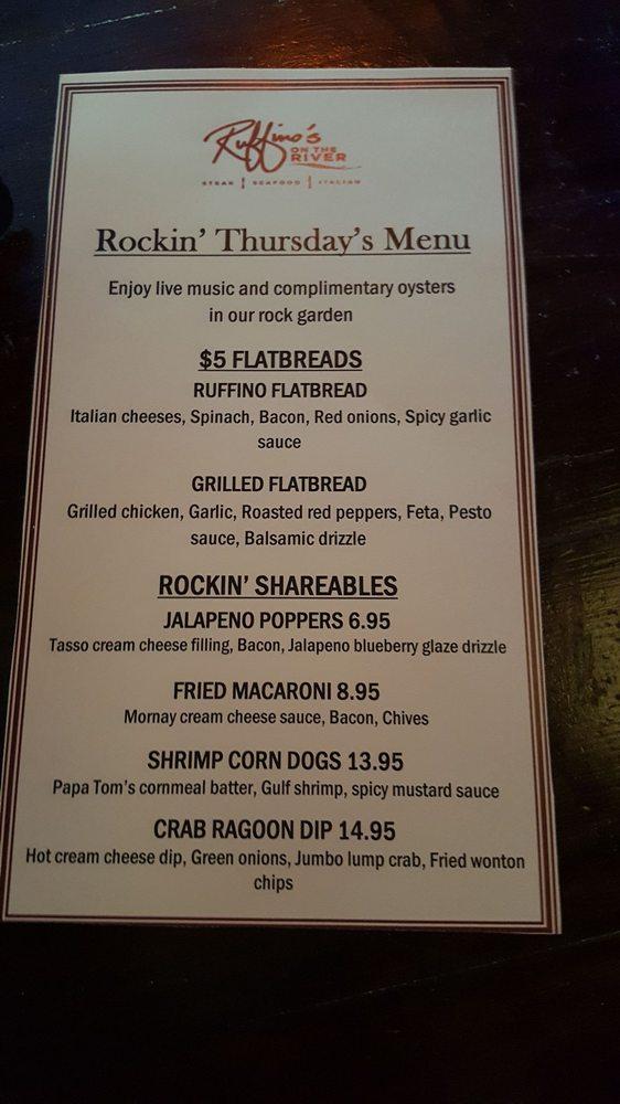 Menu at Ruffino's On The River steakhouse, Lafayette
