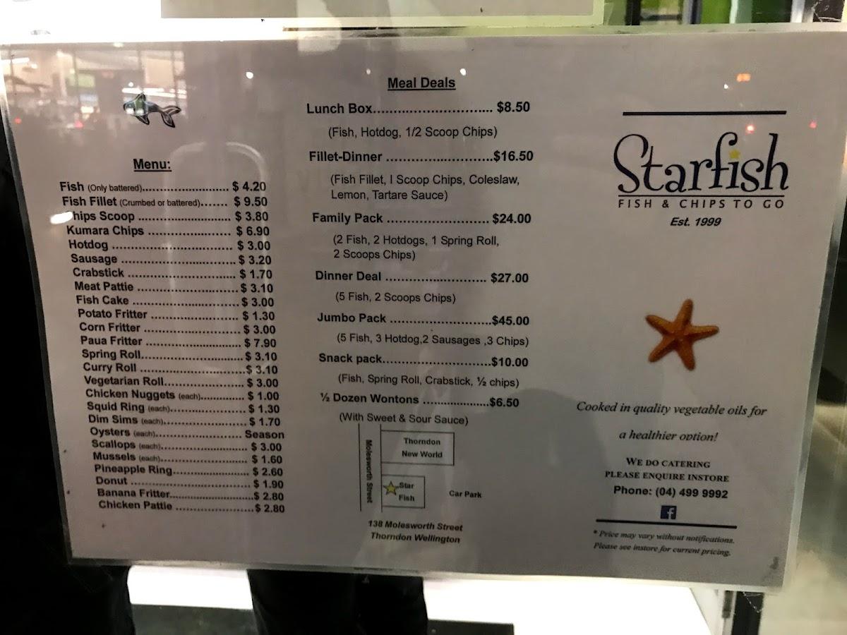 Menu at Starfish Fish & Chips To Go restaurant, Wellington