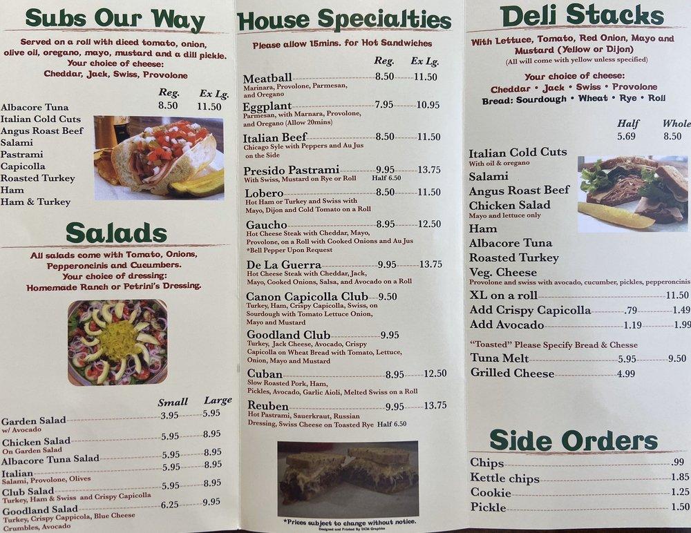 Menu at Three Pickles Subs & Sandwiches restaurant, Santa Barbara, 126 ...